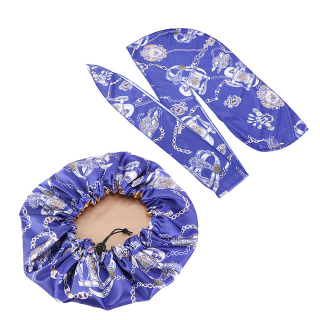 Reversible Royal Blue Chains Silky Durag & Bonnet Set – Taelor Boutique
